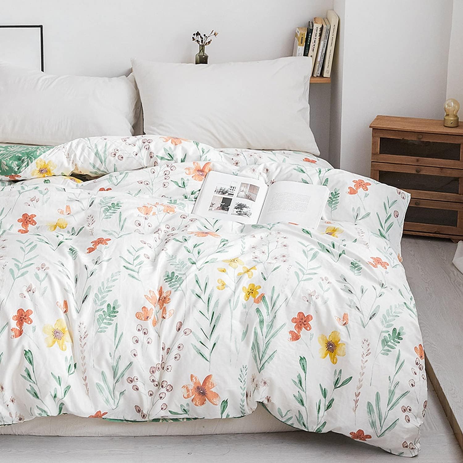 Amazon.com: jejeloiu Floral Duvet Cover Sets Full Size, 100% Cotton ...