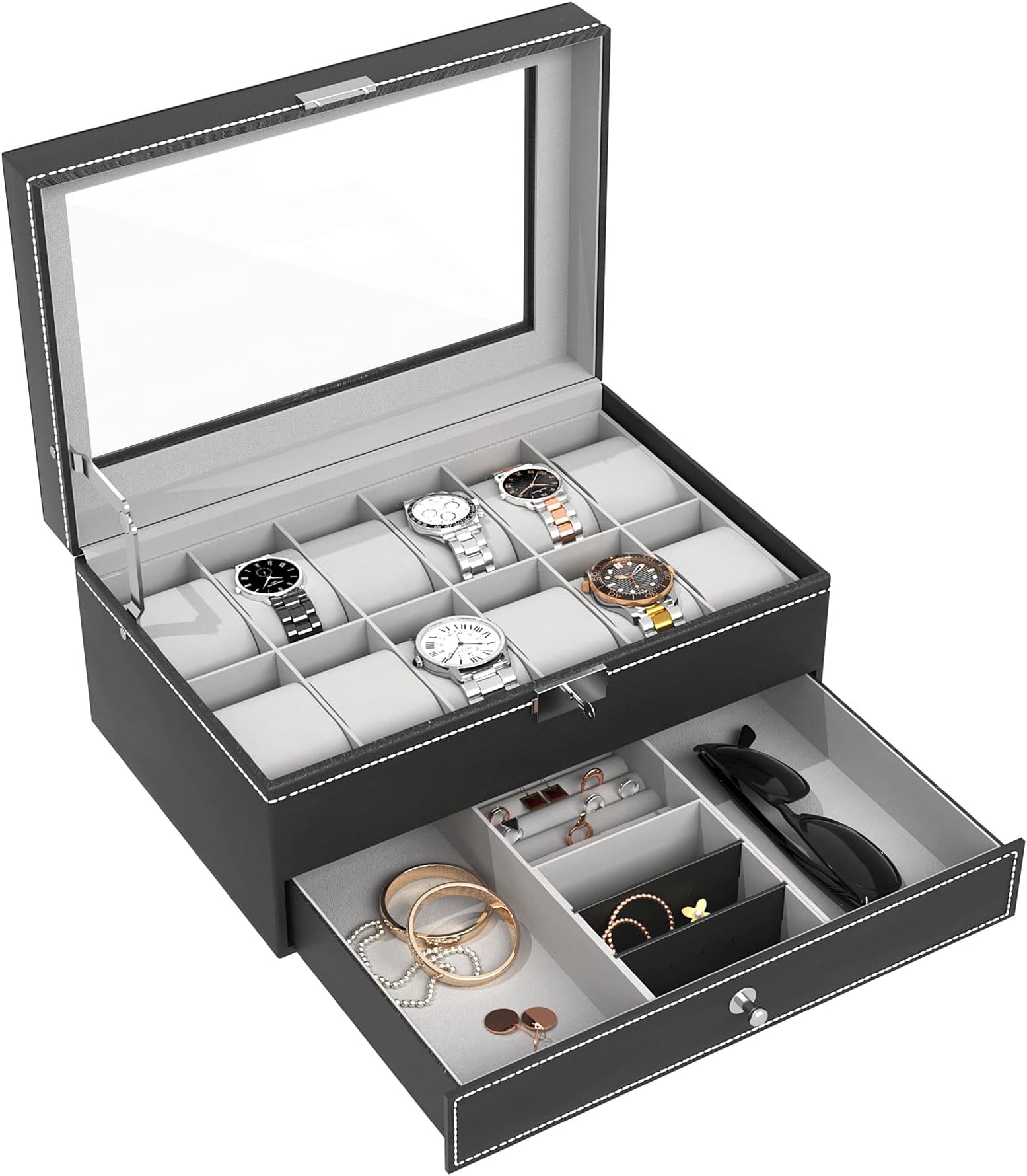 Amazon.com: C&AHOME Watch Box Storage, Watch Dislpay Box Organizer, 12 ...