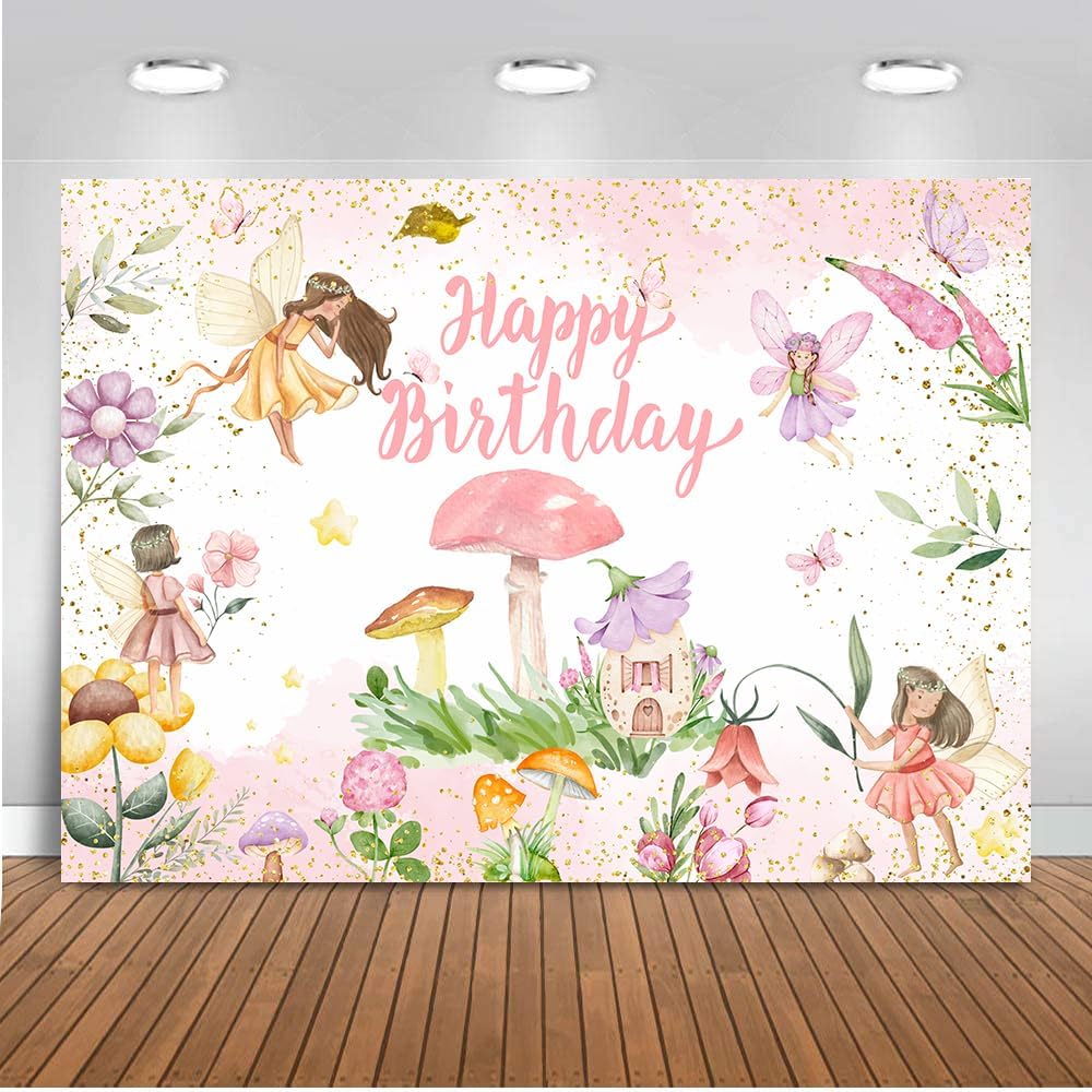 Amazon.com : ANSHUHAI Fairy Princess Birthday Backdrop Fairy Birthday ...