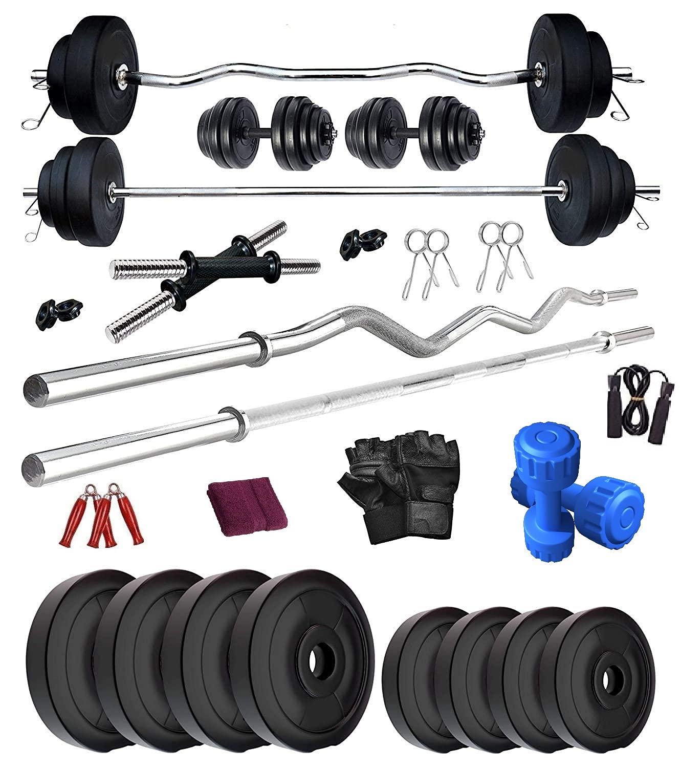 Bodyfit Muscle 25Kg Weight Plates, 5ft Straight and 3 ft Curl Rod, 2 D ...