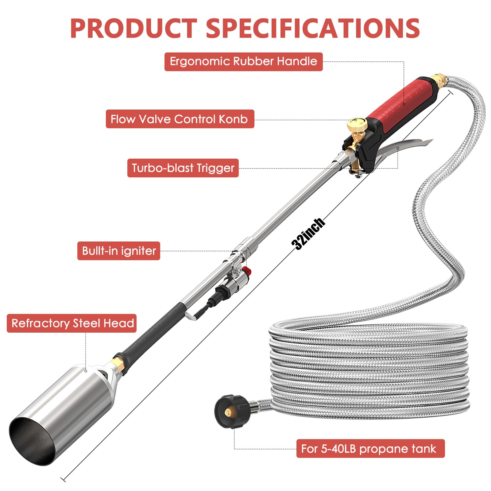 Snapklik.com : Propane Torch Weed Burner Kit, High Output 1,200,000 BTU