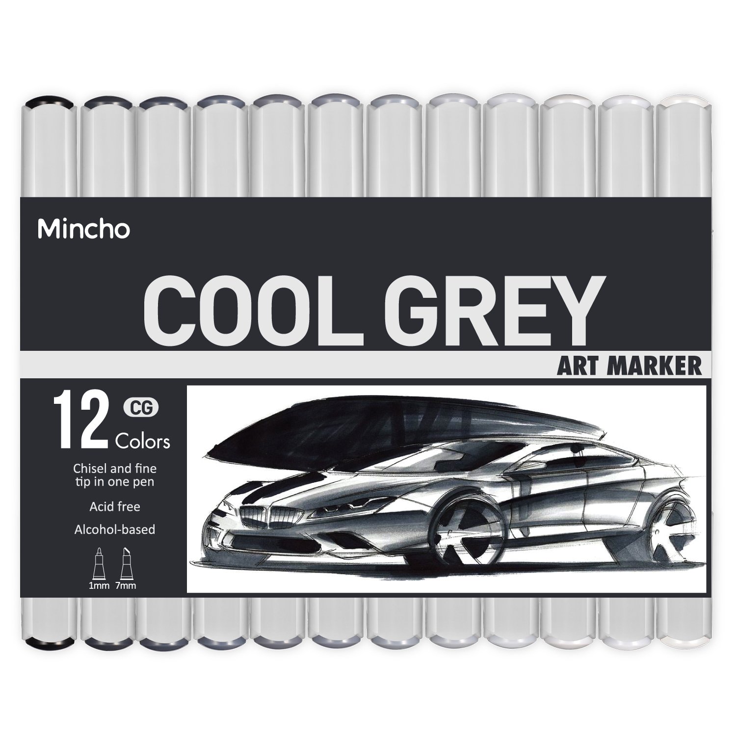 Mincho Dual Tip Grayscale Markers Pens - Permanent Sketch Cool Grey ...