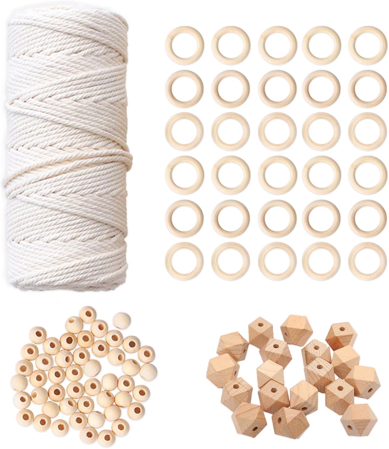 Amazon.com: YAMAXIN Natural Macrame Cord 3mm x 109 Yards Wooden Beads ...