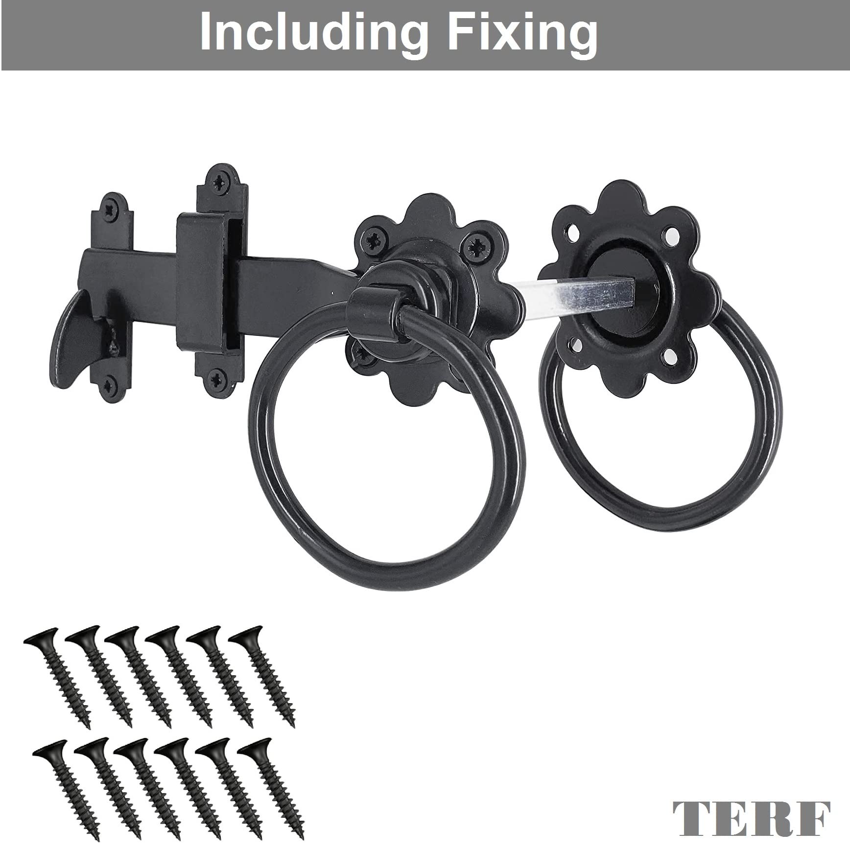 TERF Heavy Duty Ring Gate Latch Door Lock Black Ring Handle Garden Gate ...
