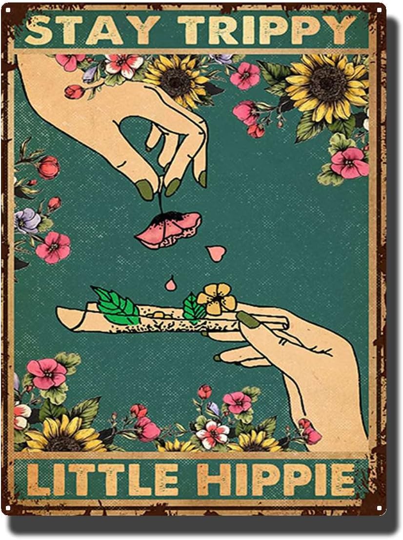 Amazon.com: YLUYINOM Tin Sign Painting Stay Trippy Little Hippie Weed ...