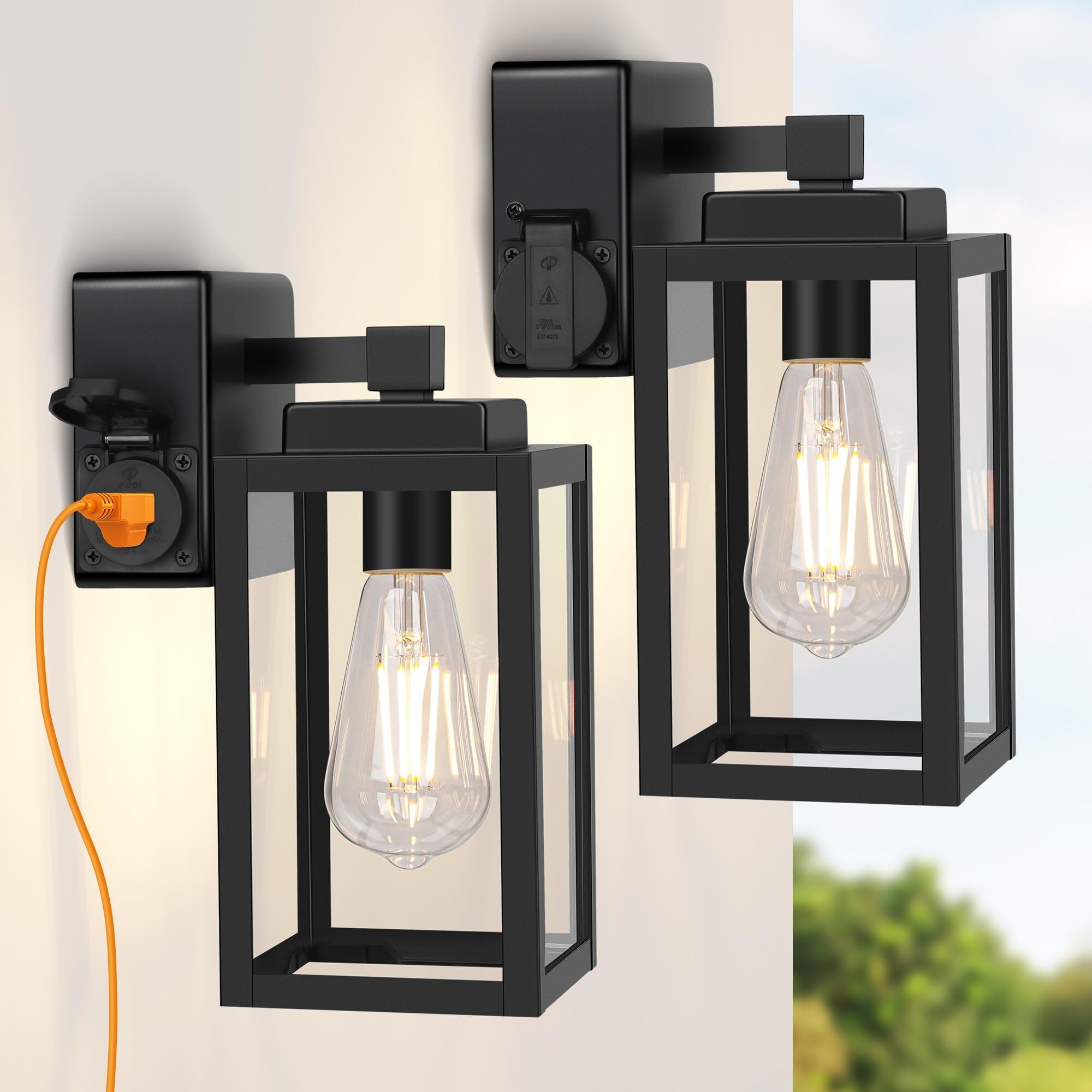 WIHTU Outdoor Wall Light Fixtures, Outdoor Wall Sconce with Outlet,2 ...