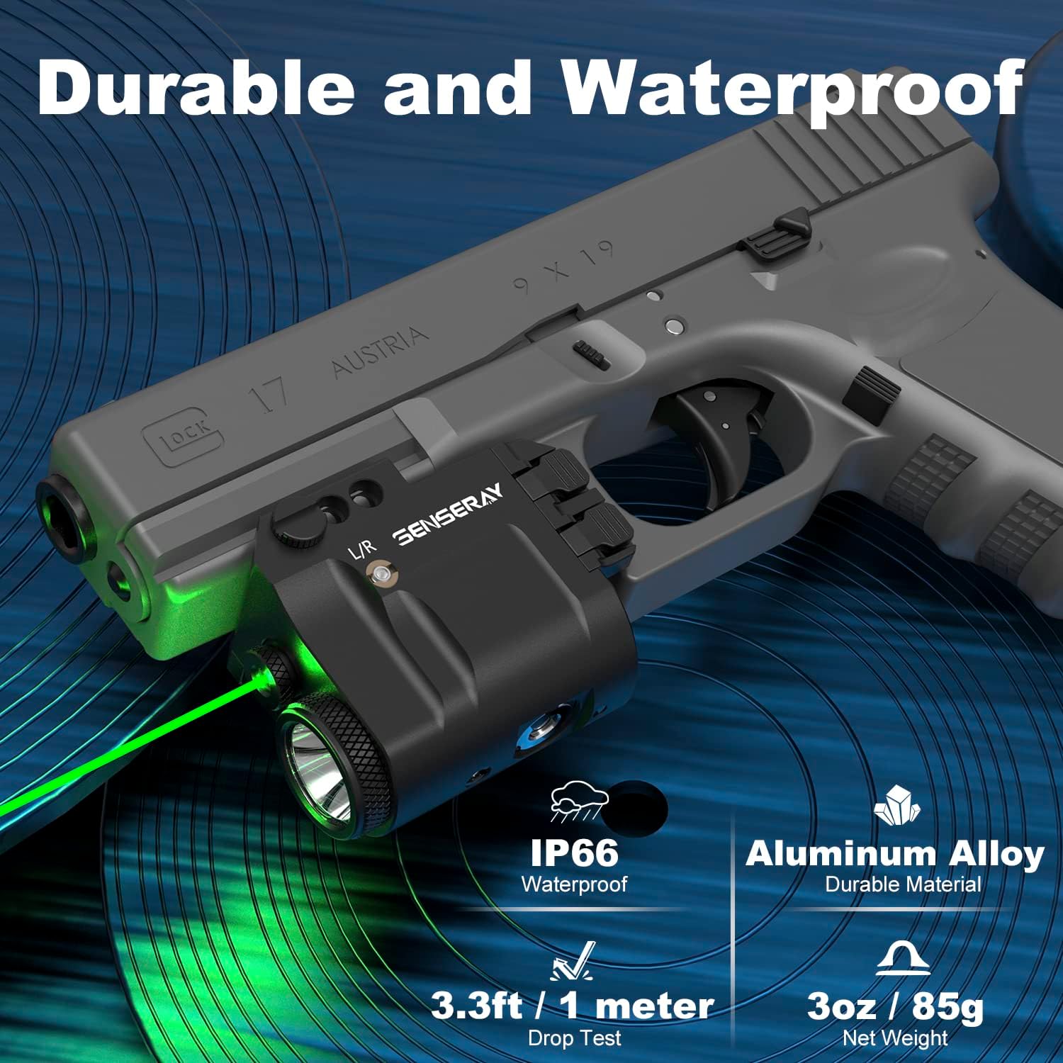 Buy SENSERAY Pistol Flashlight Green Laser Light Combo, Rechargeable ...