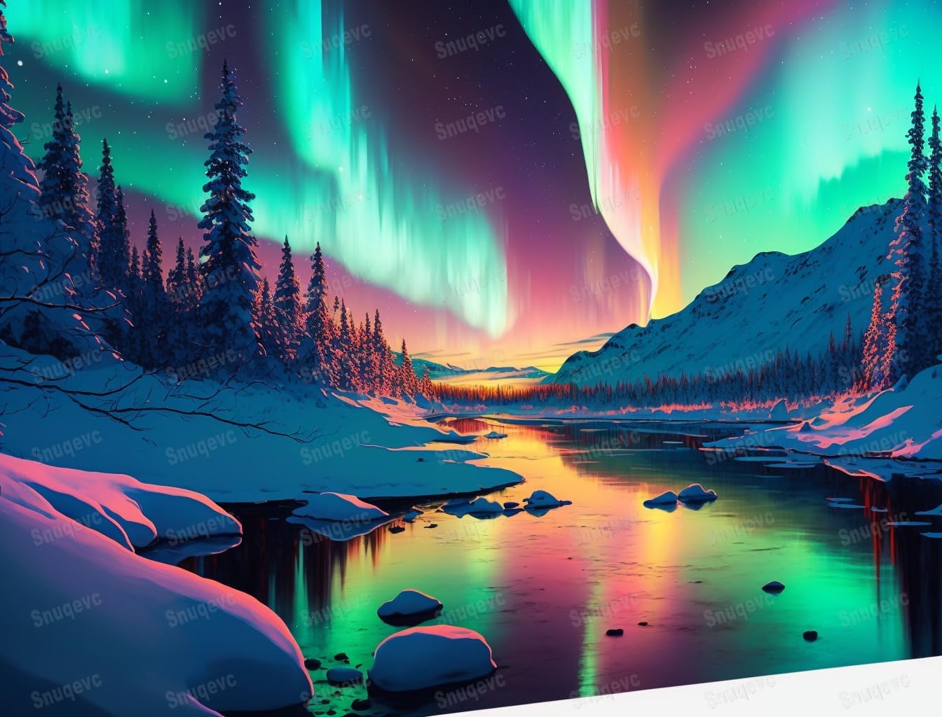 Amazon.com: Dreamy Aurora Snow Scene 1000 Piece Artistic Jigsaw Puzzle ...