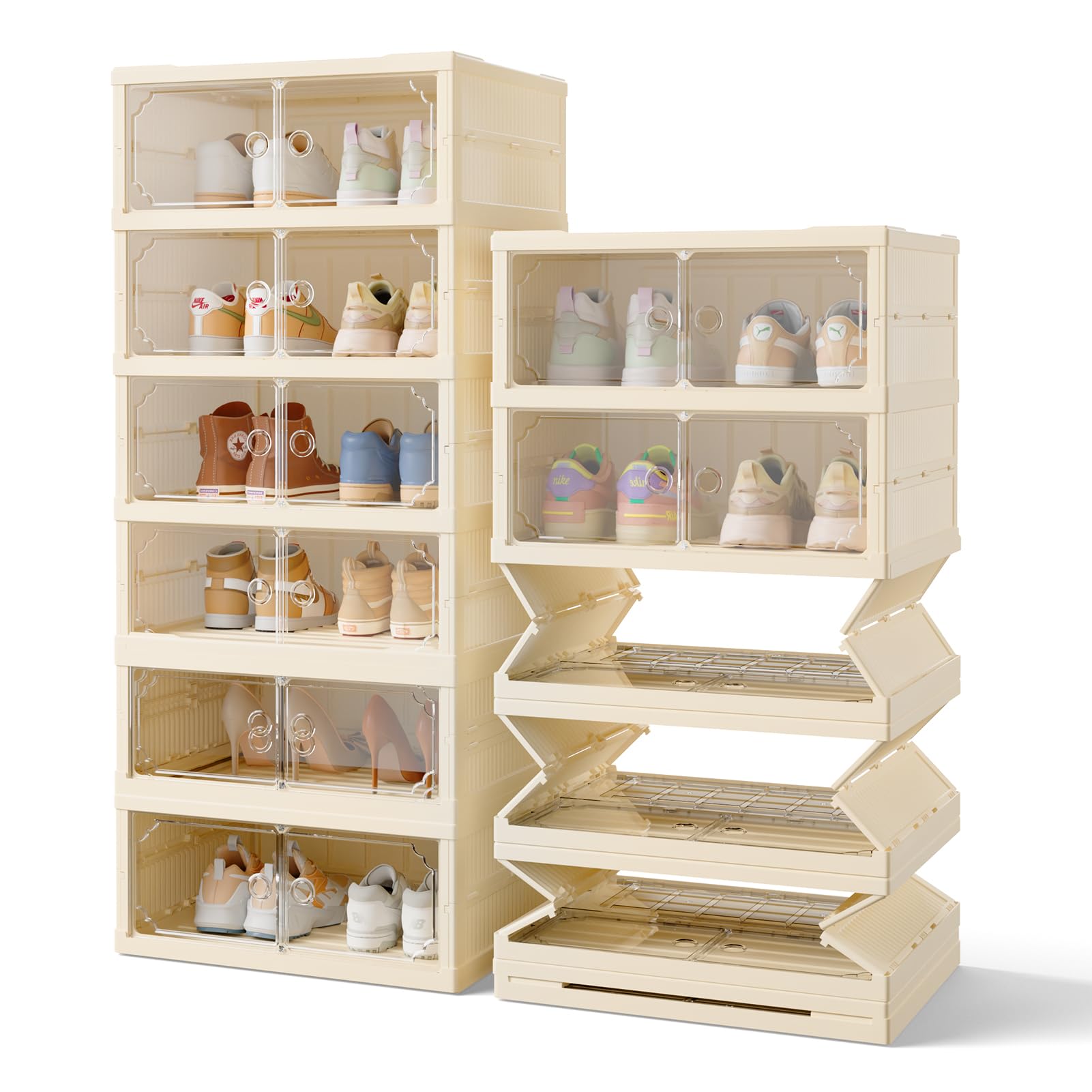 BTGGG Foldable Shoe Storage Box Plastic Shoe Storage Cabinet 6 Tier for ...