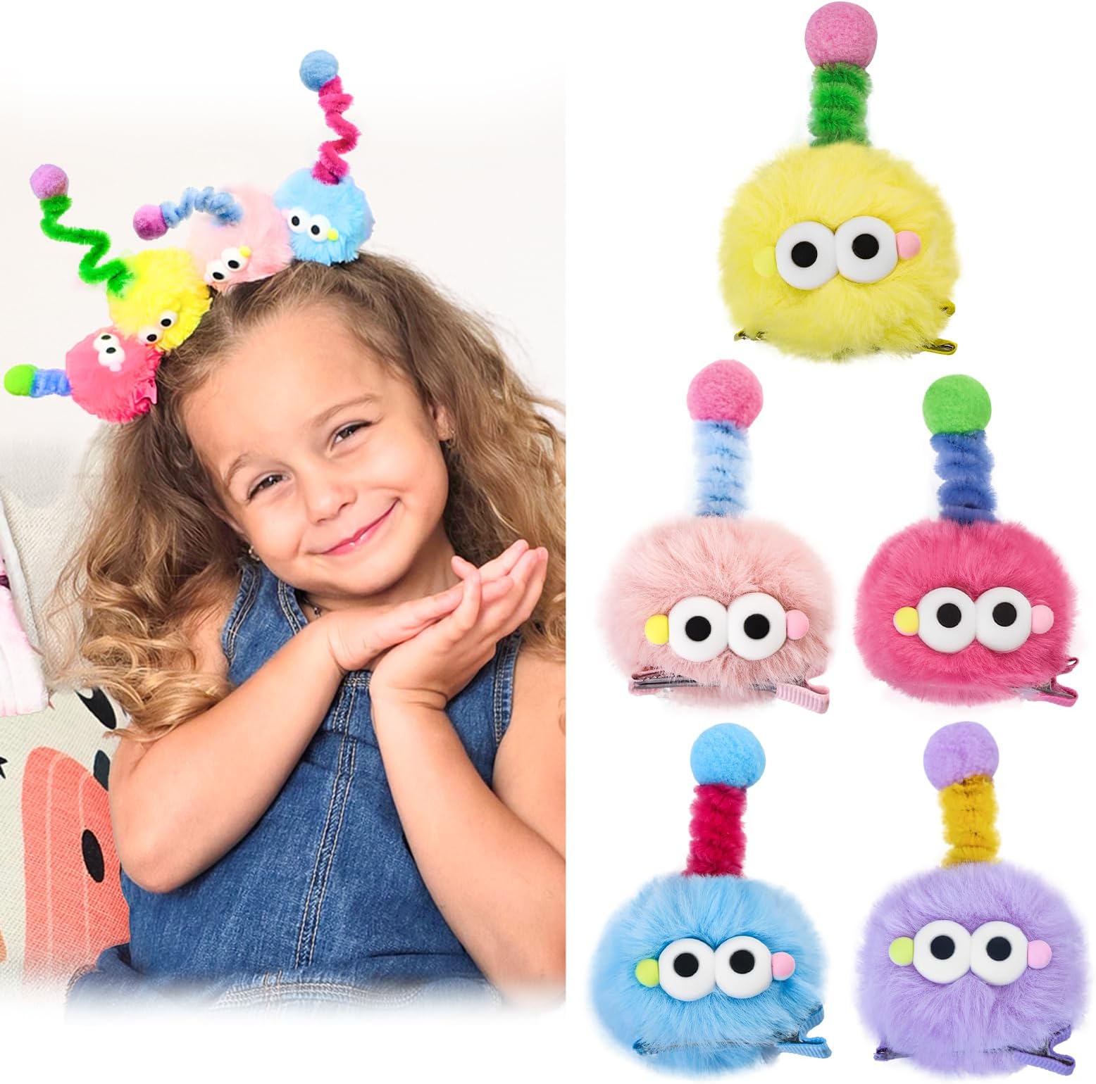 Amazon.com : Z-CHARMMY Wacky Pom Poms Hair Clips, Crazy Hair Day ...