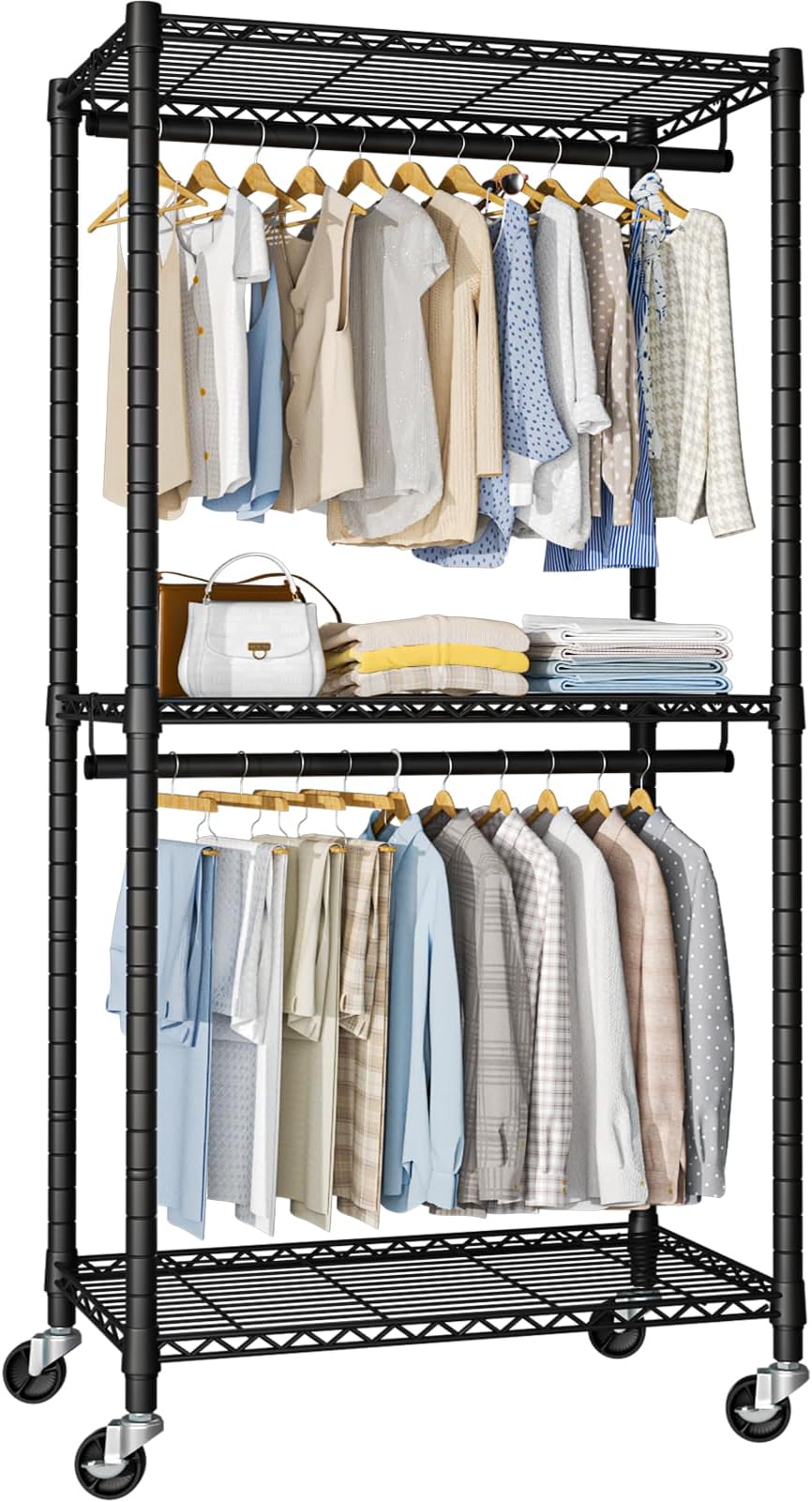 Amazon.com: FLEXIMOUNTS Heavy Duty Rolling Clothes Rack,Freestanding ...