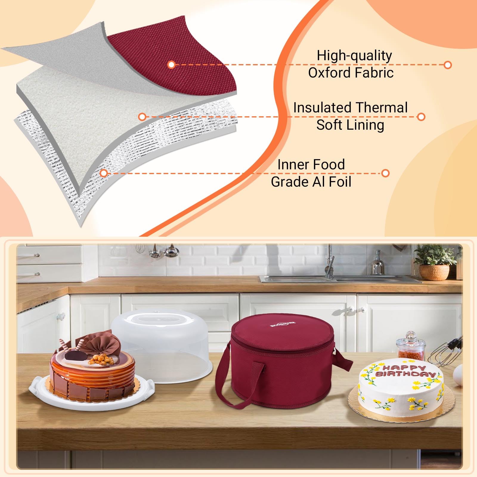 Snapklik.com : ECOSHIRE Round Insulated 8 Inch Cake Carrier For Hot Or ...