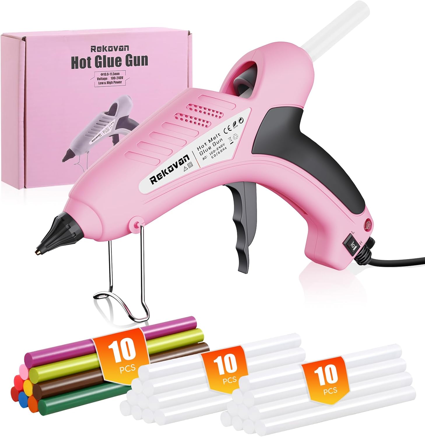Amazon.com: Hot Glue Gun, Rekovan Pink Glue Gun Kit Full Size, 80/200W ...