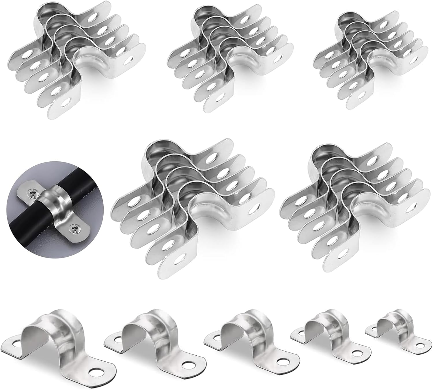 KkvoGmle Saddle Clamp, 25 Pcs U Strap Clips 201 Stainless Steel Pipe ...