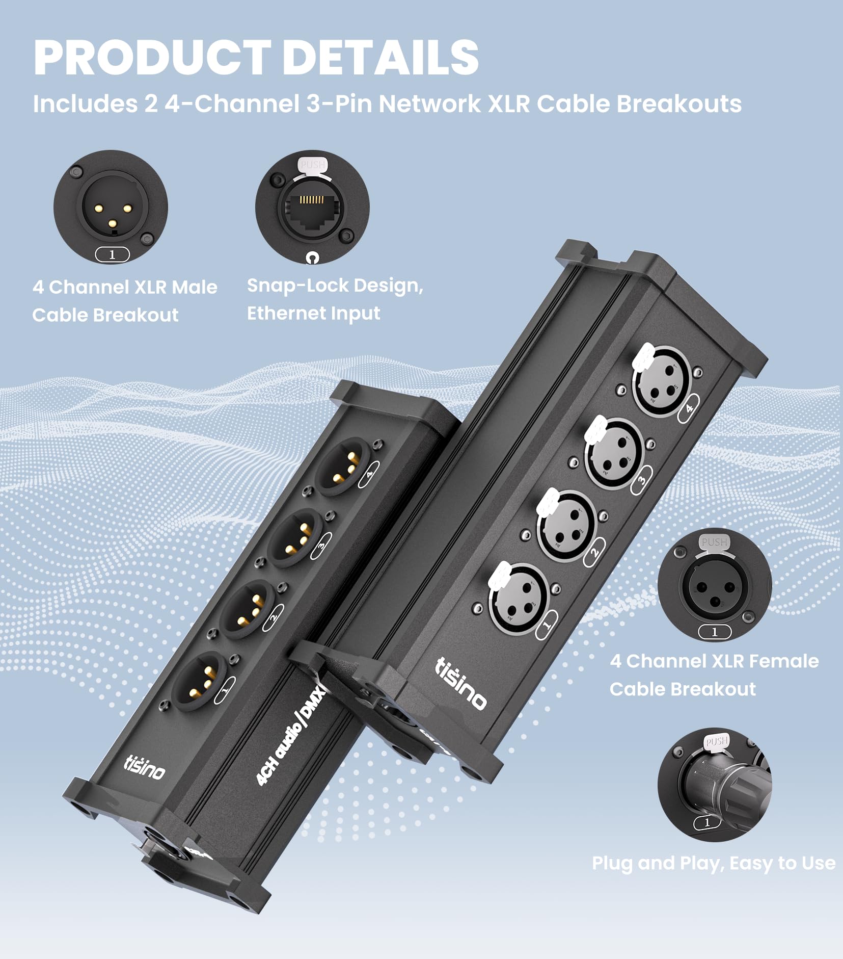 Snapklik.com : Tisino XLR Splitter 4-Channel Multi Network To XLR Cable Breakout, XLR, AES, DMX ...