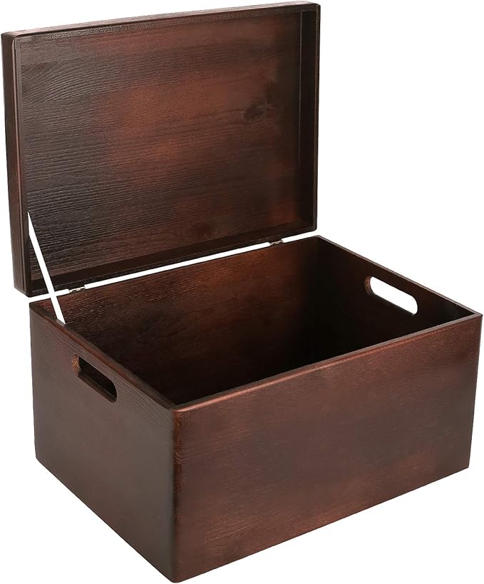 Amazon.com: Creative Deco Large Brown Wooden Box Storage with Hinged ...