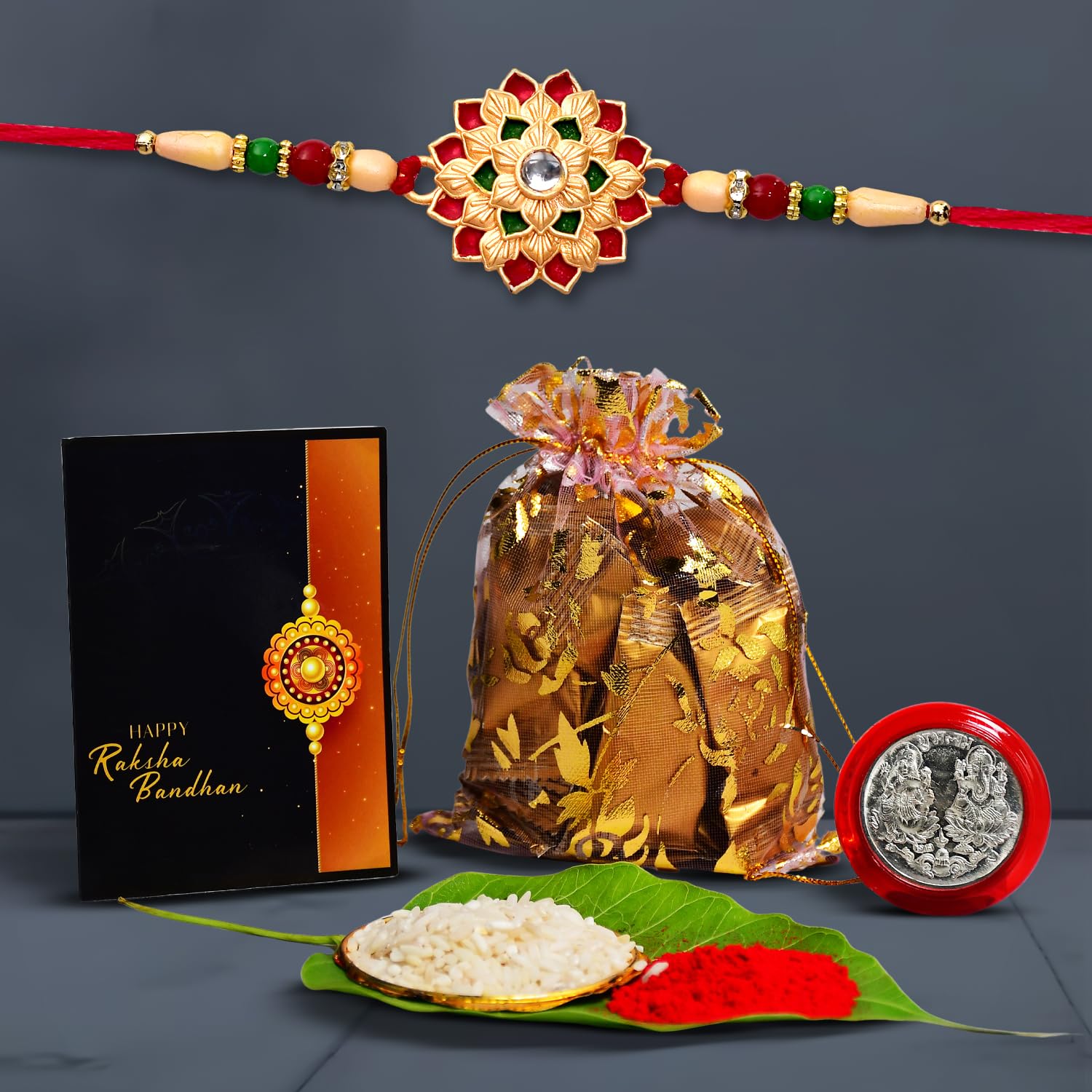 Oblivion Rakhi Combo (K1_501_CP) & 10pcs Chocolates, with Pooja Coin ...