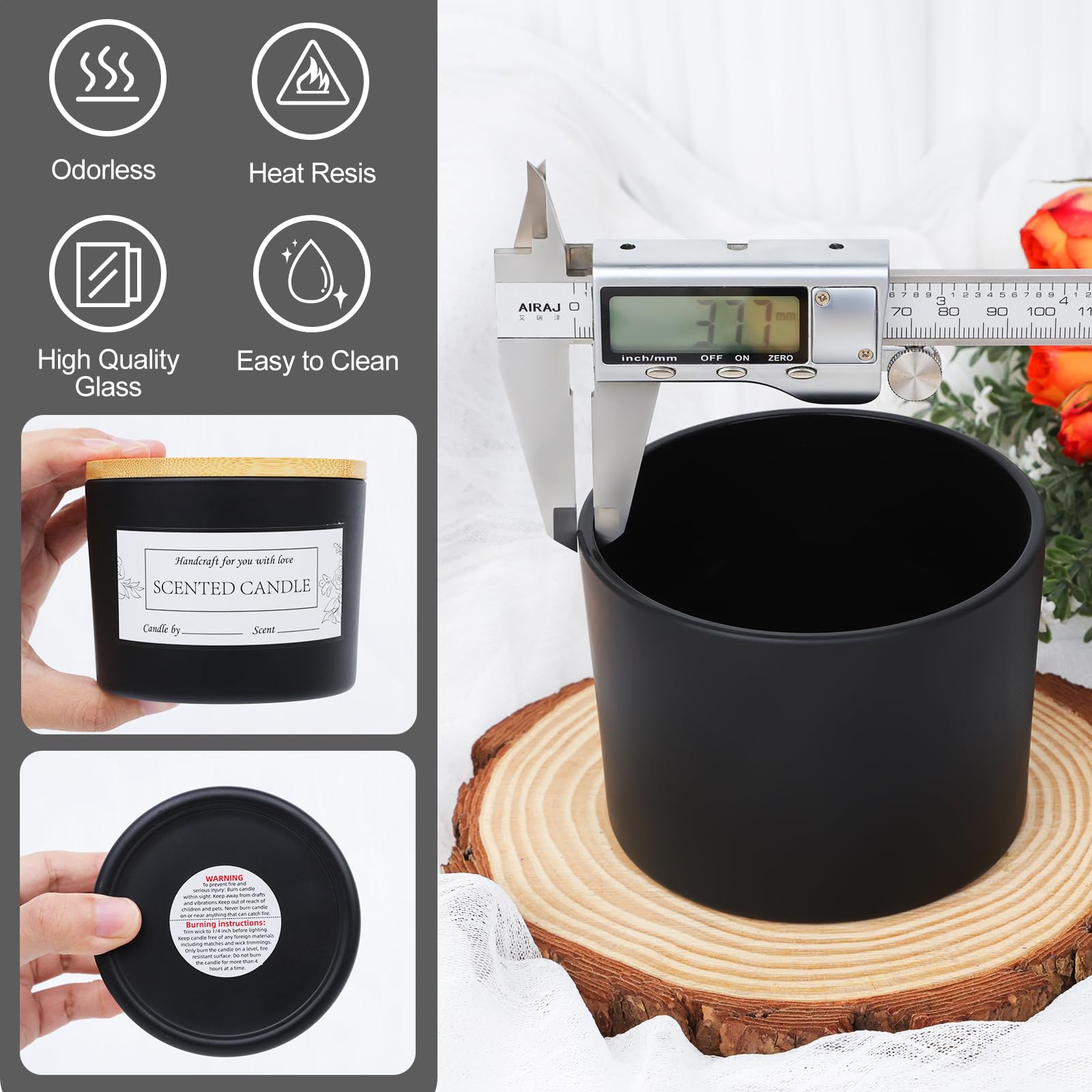 Snapklik.com : CONNOO 8 Pack 12 OZ Matte Black Glass Wide Mouth Candle ...