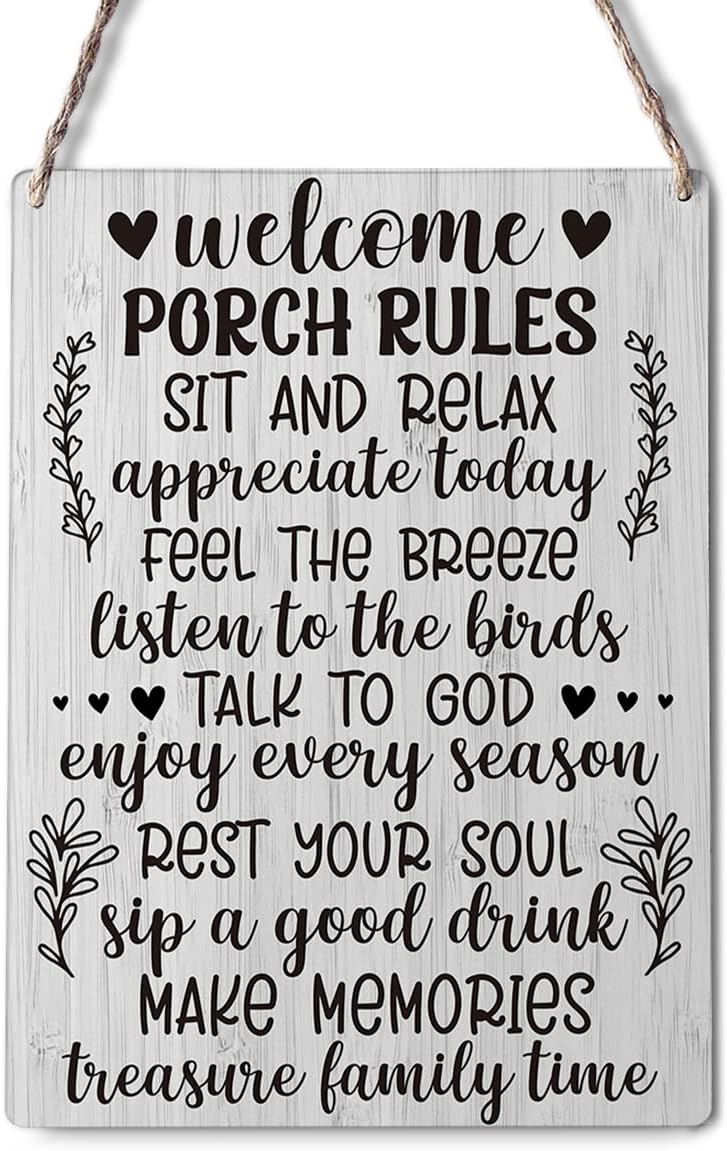 Amazon.com: Farmhouse Welcome Porch Rules Wooden Sign Wall Decor Rustic ...
