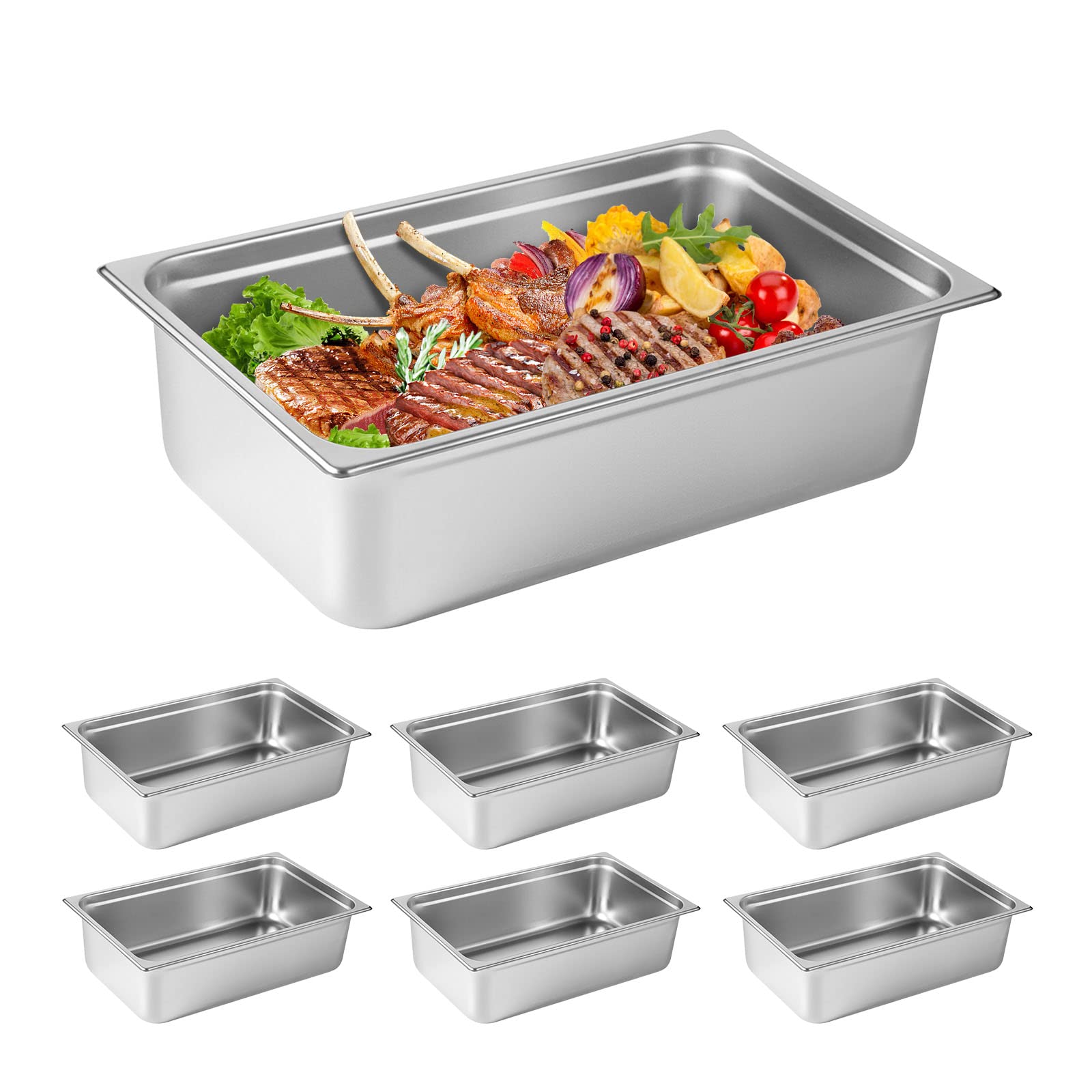 Stainless Steel Hotel Pan Steam Table Pans 6-Pack 6 Deep 201 Stainless ...