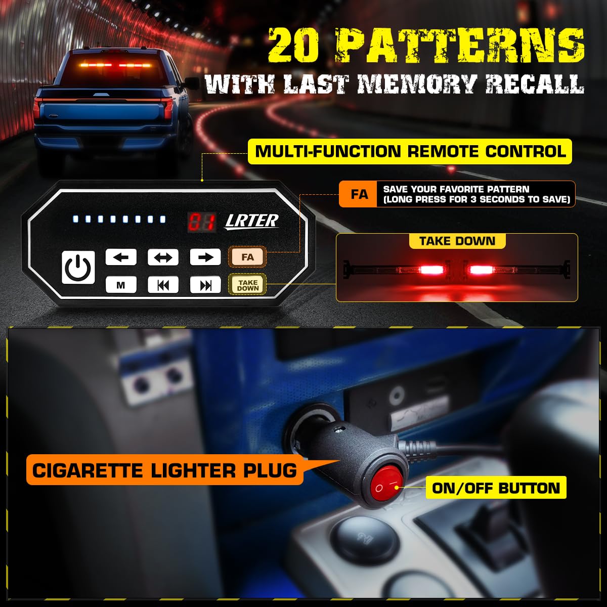 Snapklik.com : LRTER 2x17.7 LED Windshield Emergency Light Bar Interior ...