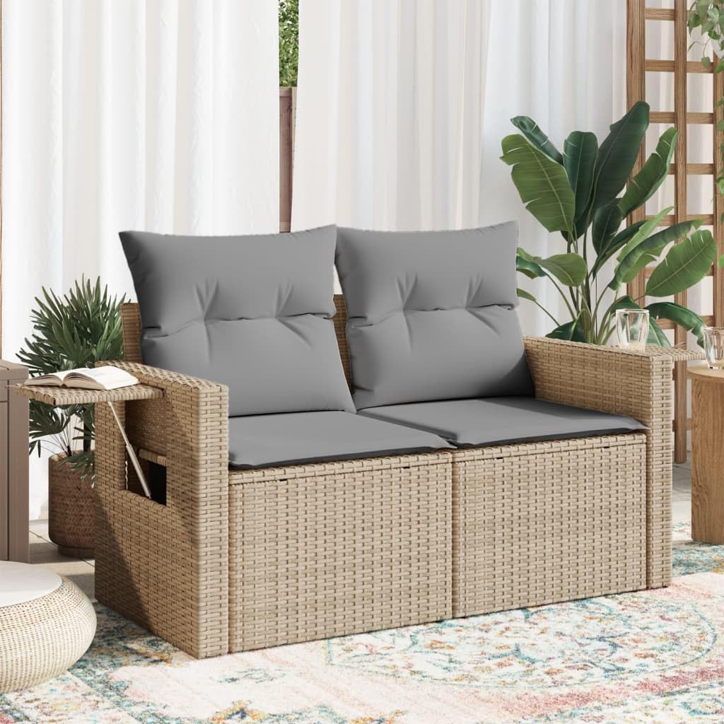 Outdoor Rattan 2 Seater Sofa Set with Footstool and Cushions in Beige ...