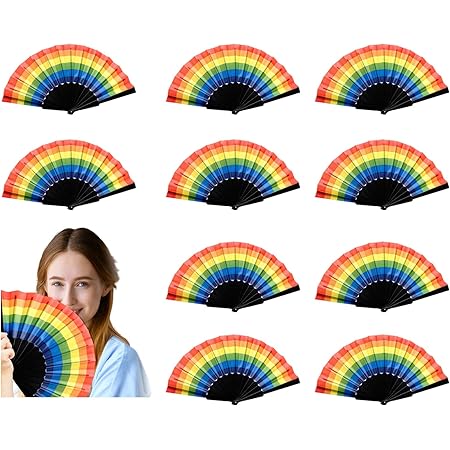 Amazon.com: TKMOS 12 Pack Rainbow Folding Fans Colorful Hand Held Fan ...