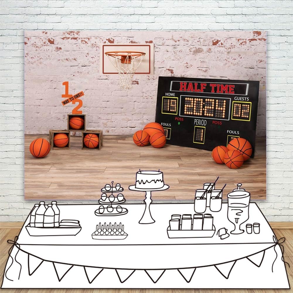 Amazon.com : Basketball Cake Smash First Birthday Backdrop 7x5ft Half ...