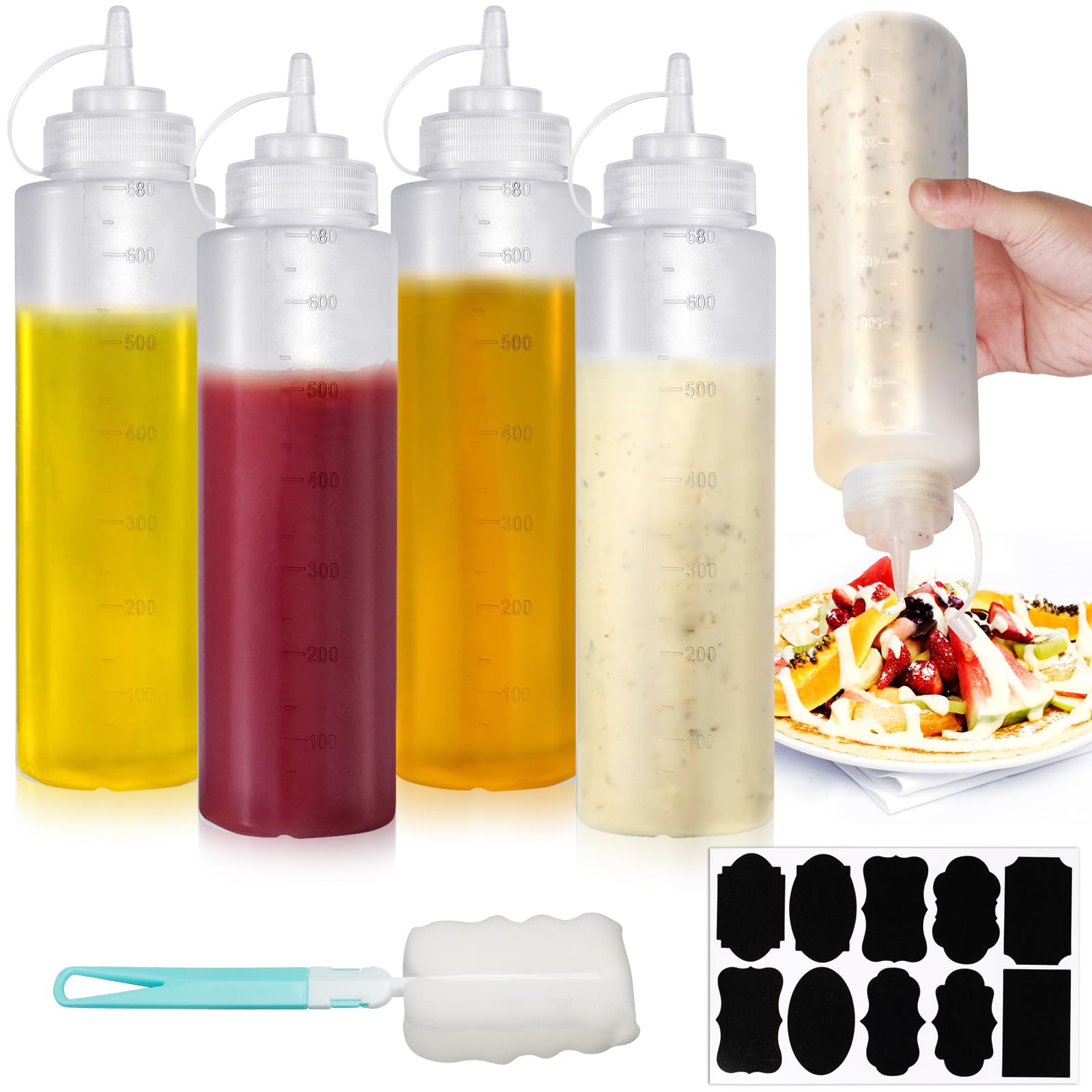 Furuising 4Pcs Large Sauce Bottle 680ML/24oz, Condiment Squeeze Bottles ...