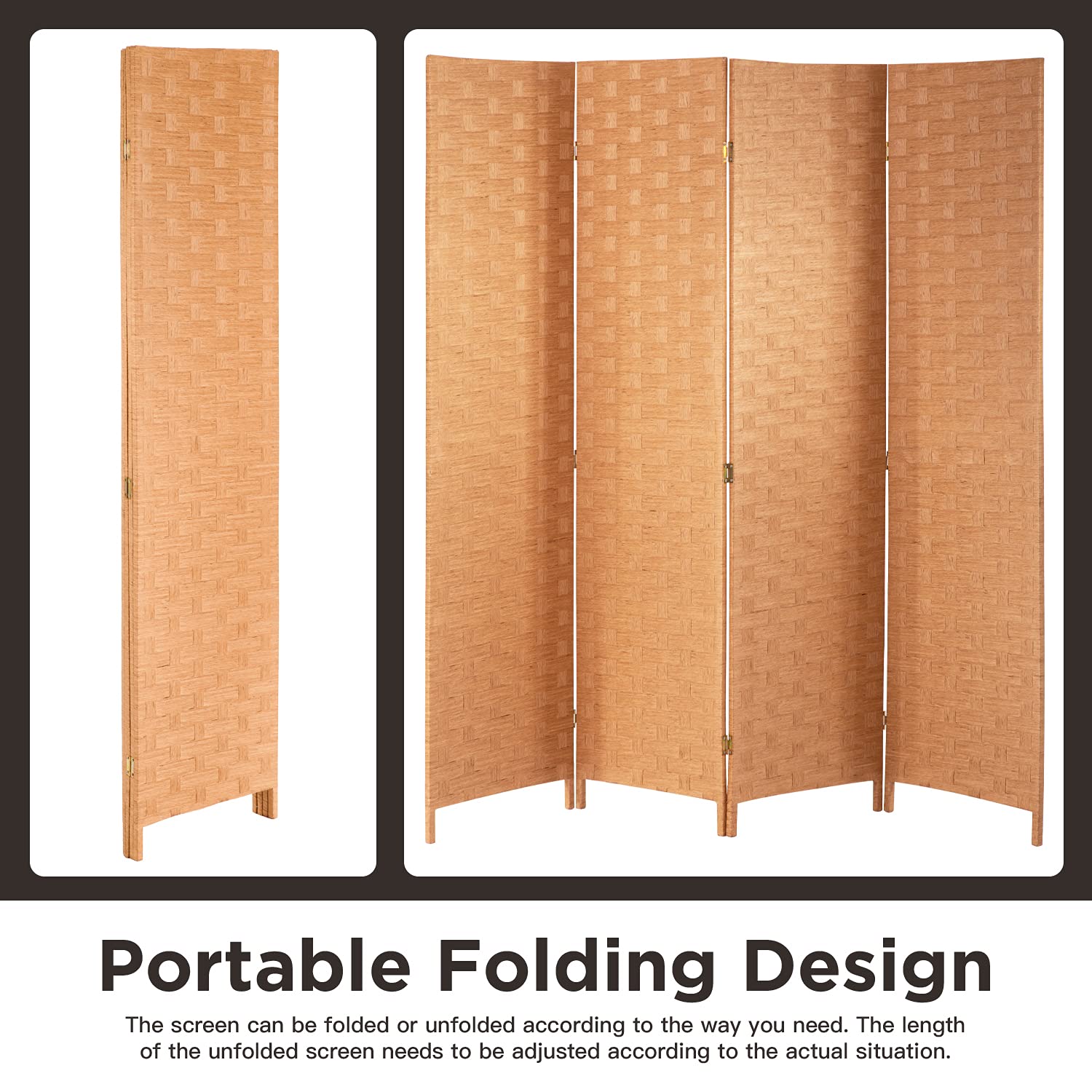 Snapklik.com : Wood Mesh Woven Design 4 Panel Folding Wooden Screen ...