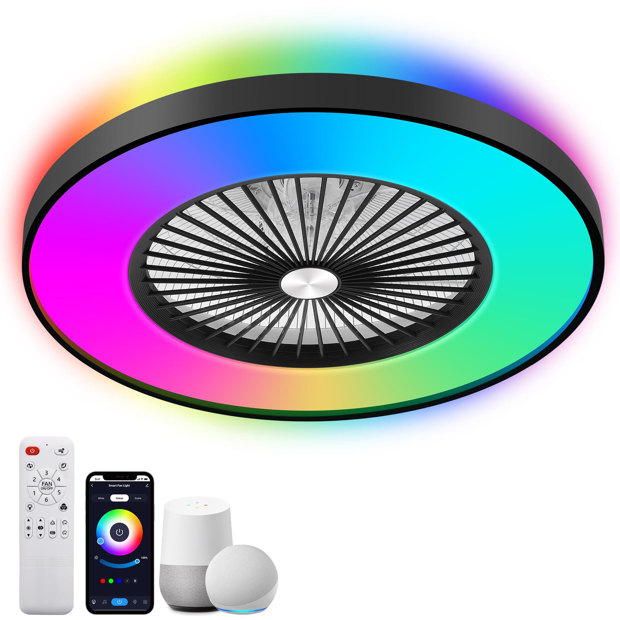 SOGOTING 24" Bladeless Ceiling Fan with Light, Low Profile Ceiling Fan ...