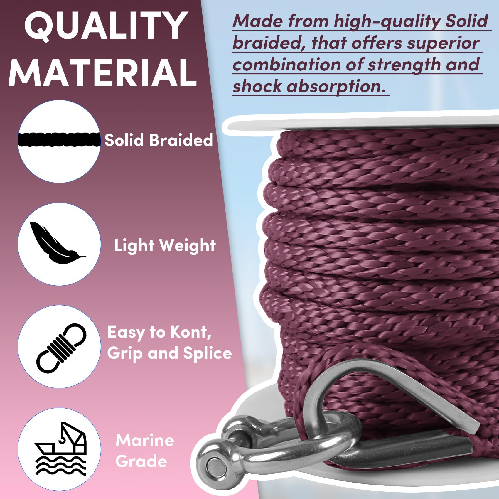 Snapklik.com : Premium Anchor Rope 50 Ft X 3/8 Inch, Solid Braid MFP ...