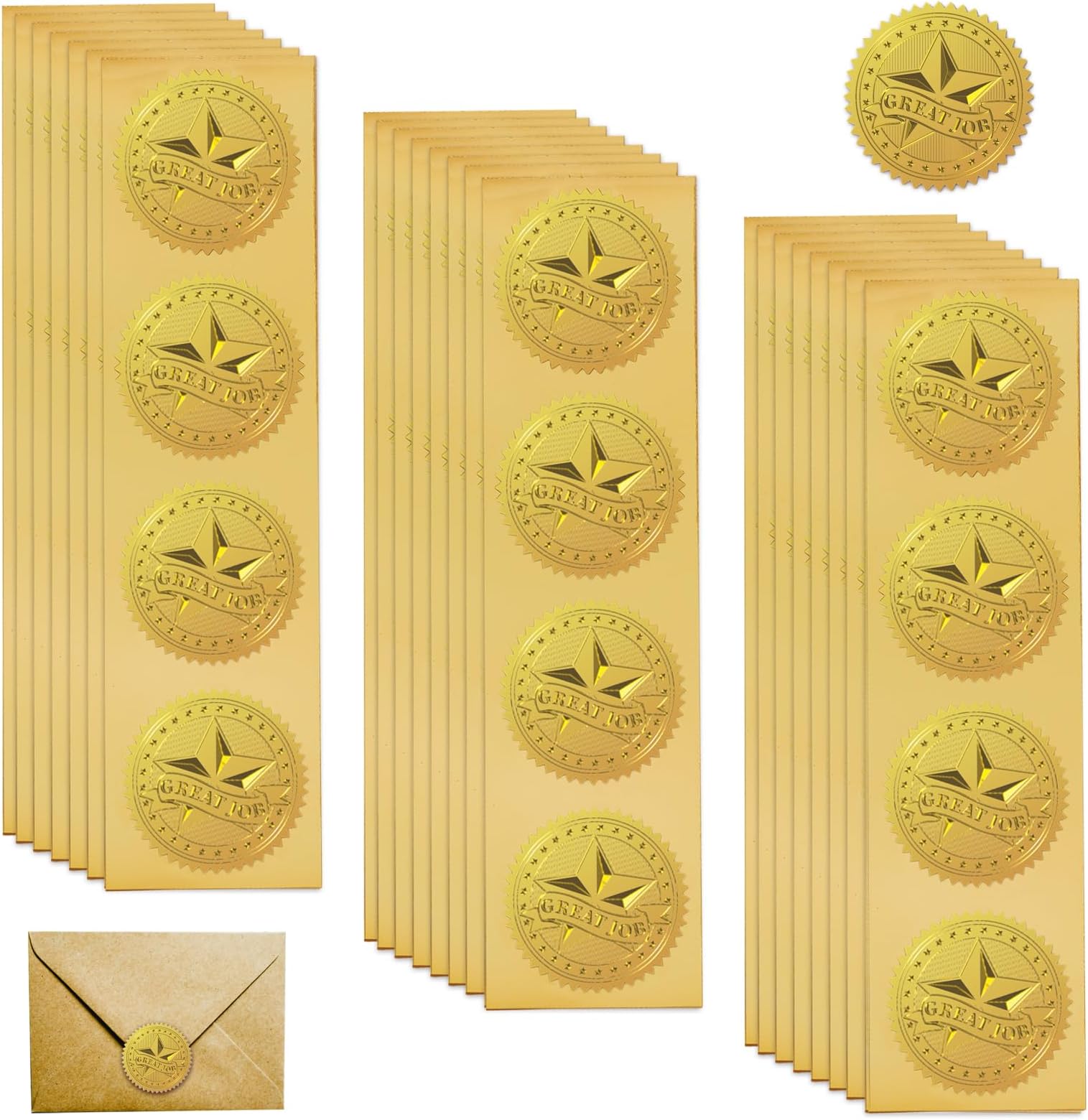 Amazon.com: FREEBLOSS 100pcs Great Job Embossed Foil Certificate Seals ...