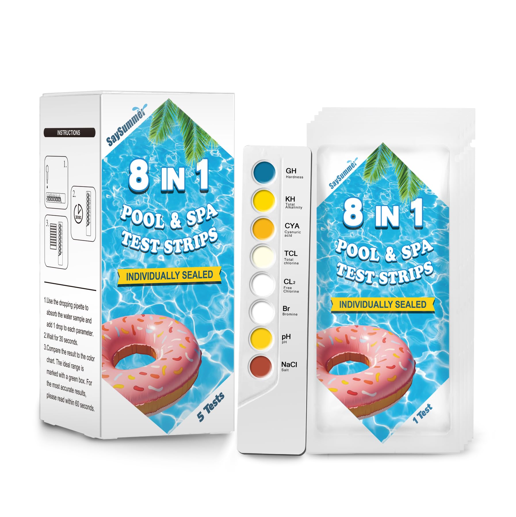 Snapklik.com : Salt Water Pool Testing Kit: Individually Sealed 8 In 1 ...