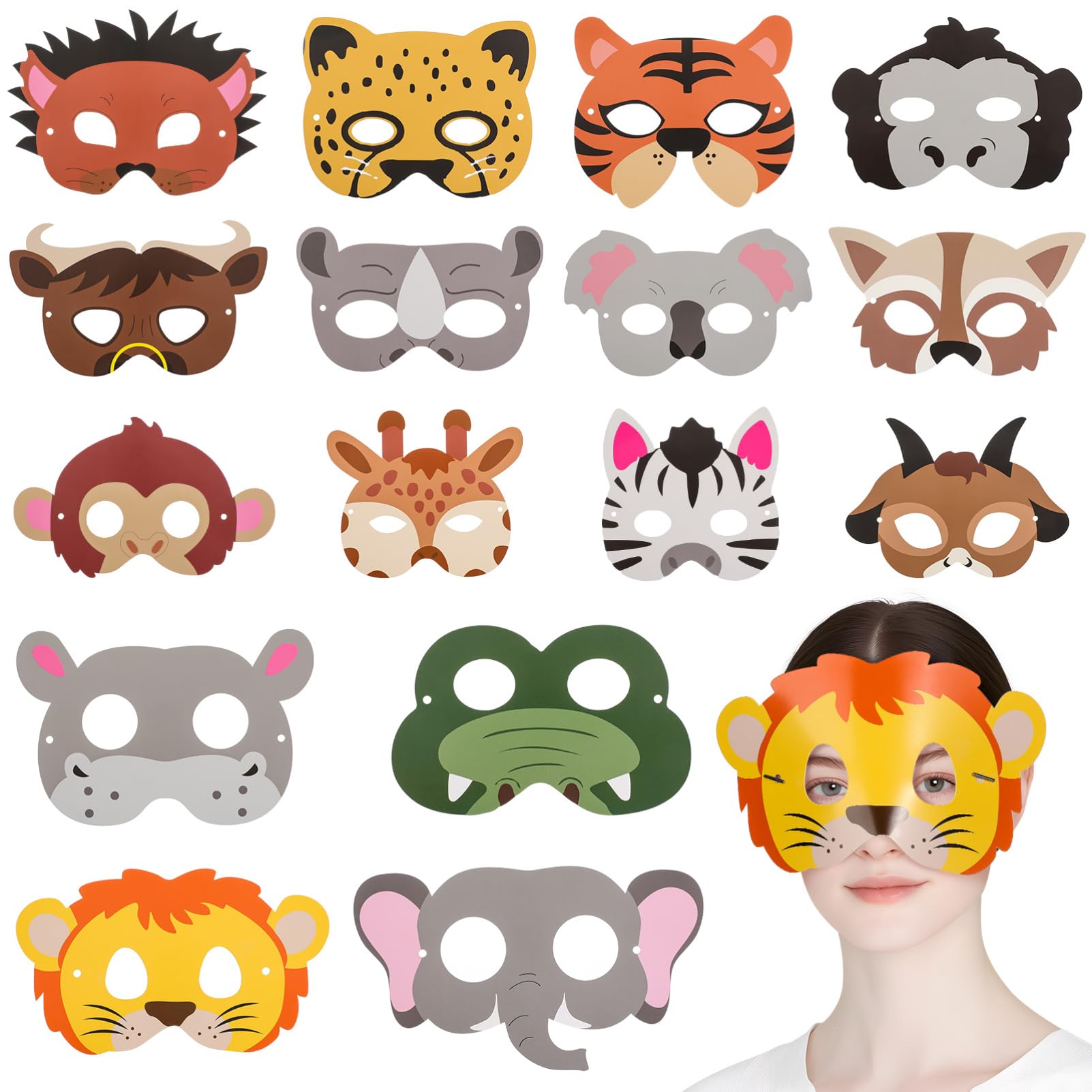 JOINPAYA 16pcs Cartoon Animal Paper Masks: Party Jungle Animal Masks ...