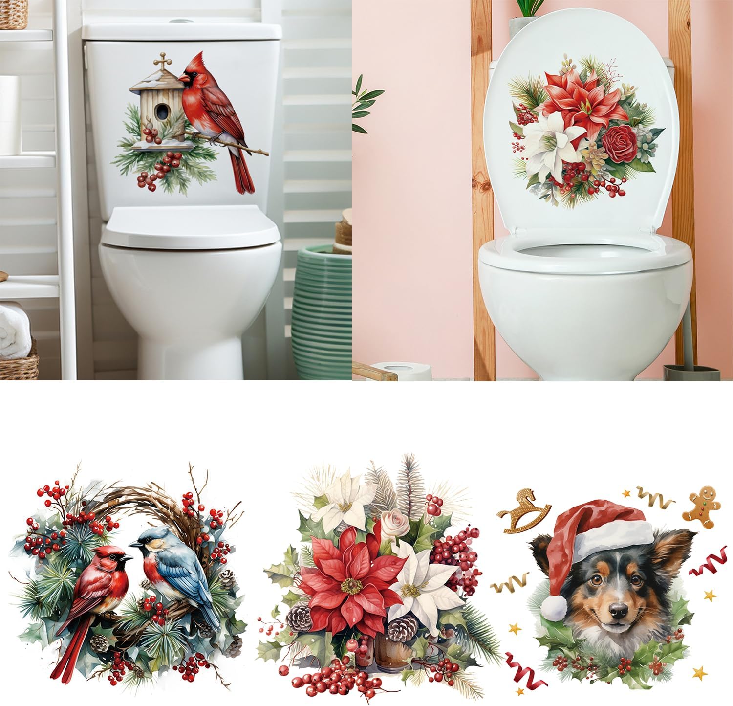 Amazon.com: WBQMUNY 5Sheets Christmas Flower Toilet Seat Stickers ...