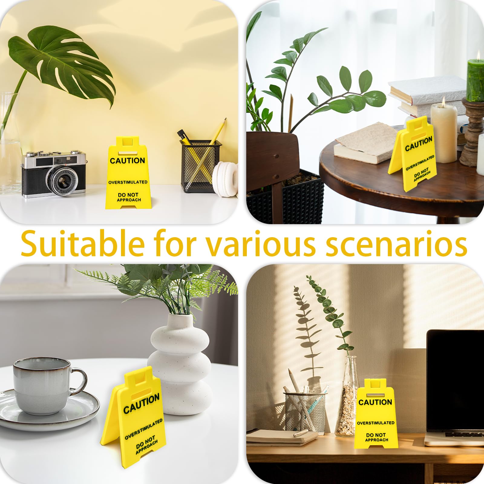 Snapklik.com : 2 Pcs Caution Overstimulated Desk Sign, Mini Funny ...