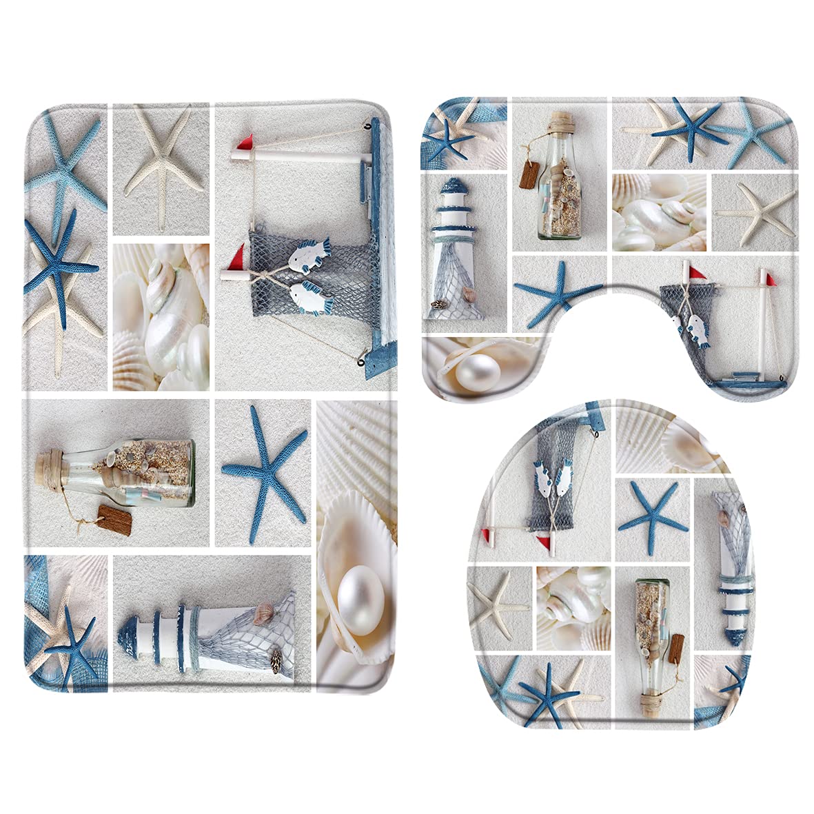 Amazon.com: Nautical Memory Foam Bath Rug 3 Piece Starfish Beach ...