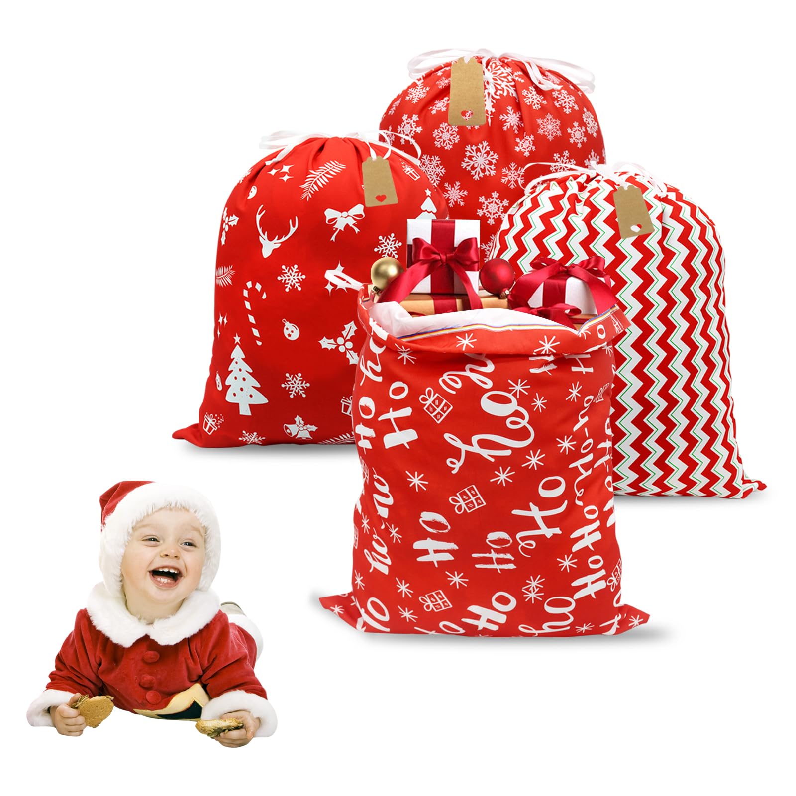 Amazon.com: Ambifirner Drawstring Christmas Gift Bags Cloth: Large 4 ...