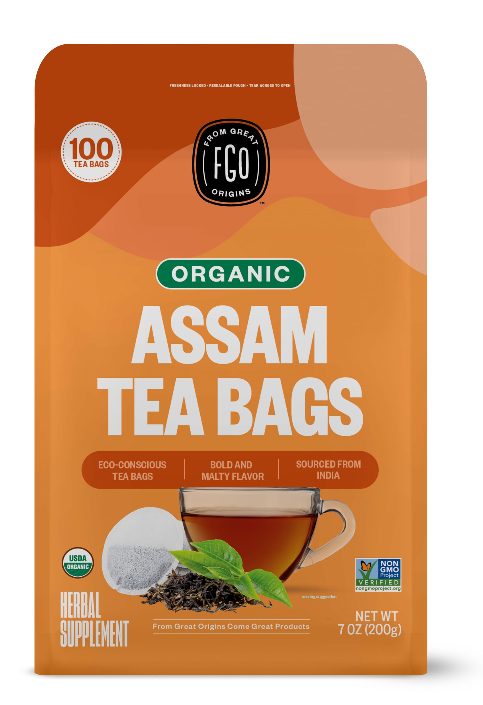 Amazon.com : FGO Organic Assam Tea, 100 Count, Eco-Conscious Black Tea ...