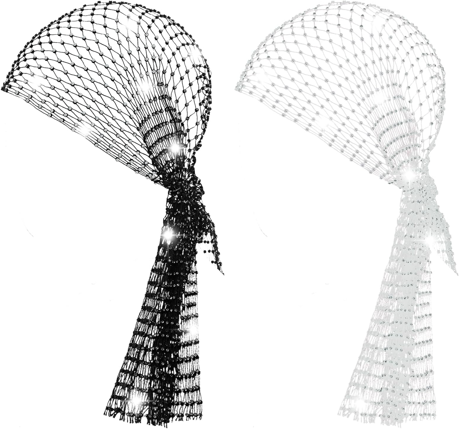 Amazon.com : JEAIRTS Rhinestone Mesh Headband Sparkly Wide Head Scarfs ...