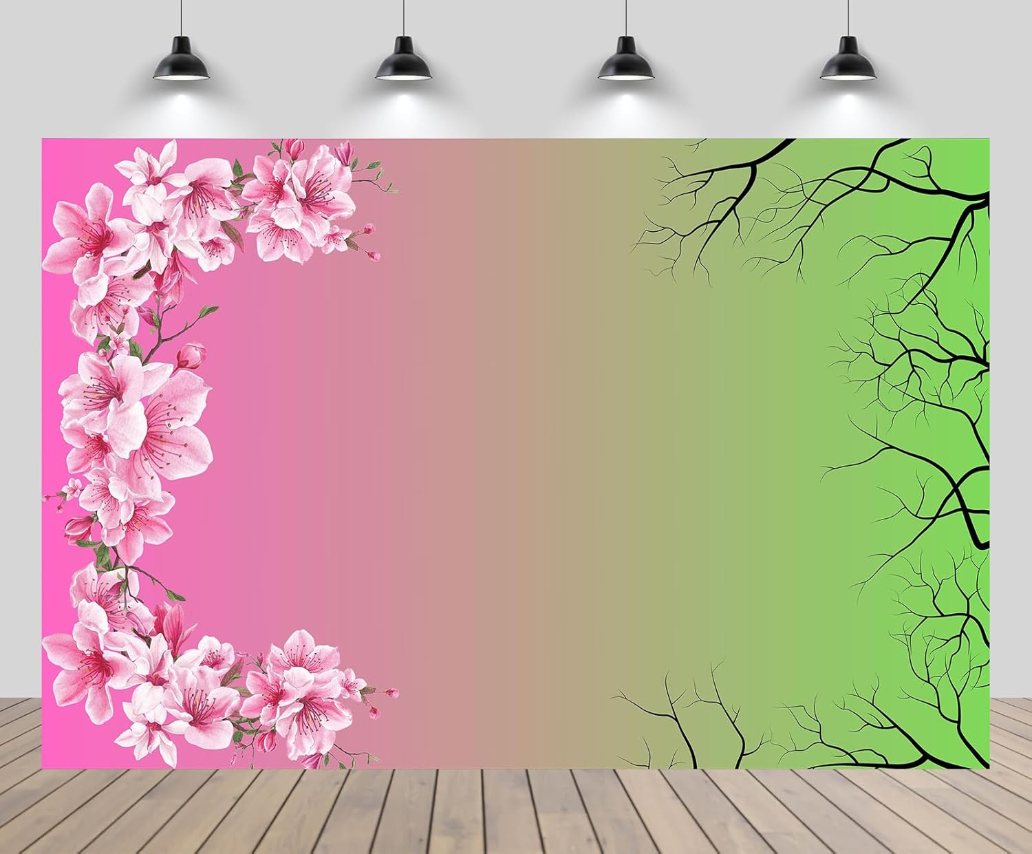 CHNBGPRO 2.1m x 1.5m Pink and Green Backdrop Pink Cherry Flowers Witch ...