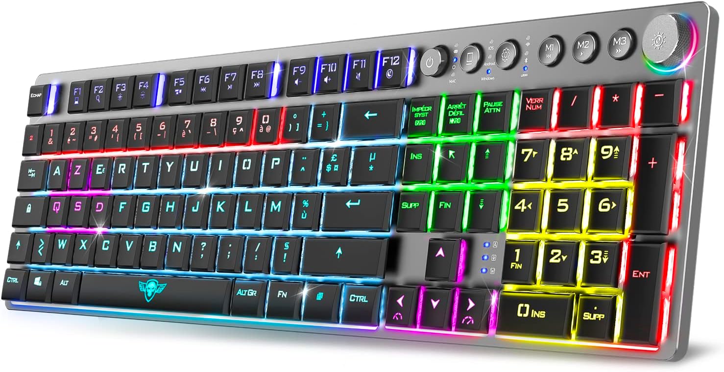 Spirit Of Gamer XPERT K1500, Clavier Gamer Mecanique sans Fil & Bluetooth RGB, Touches 100% Anti ...