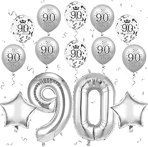 Amazon.com: 90th Birthday Balloons Decorations Sliver 40 Inch Large ...