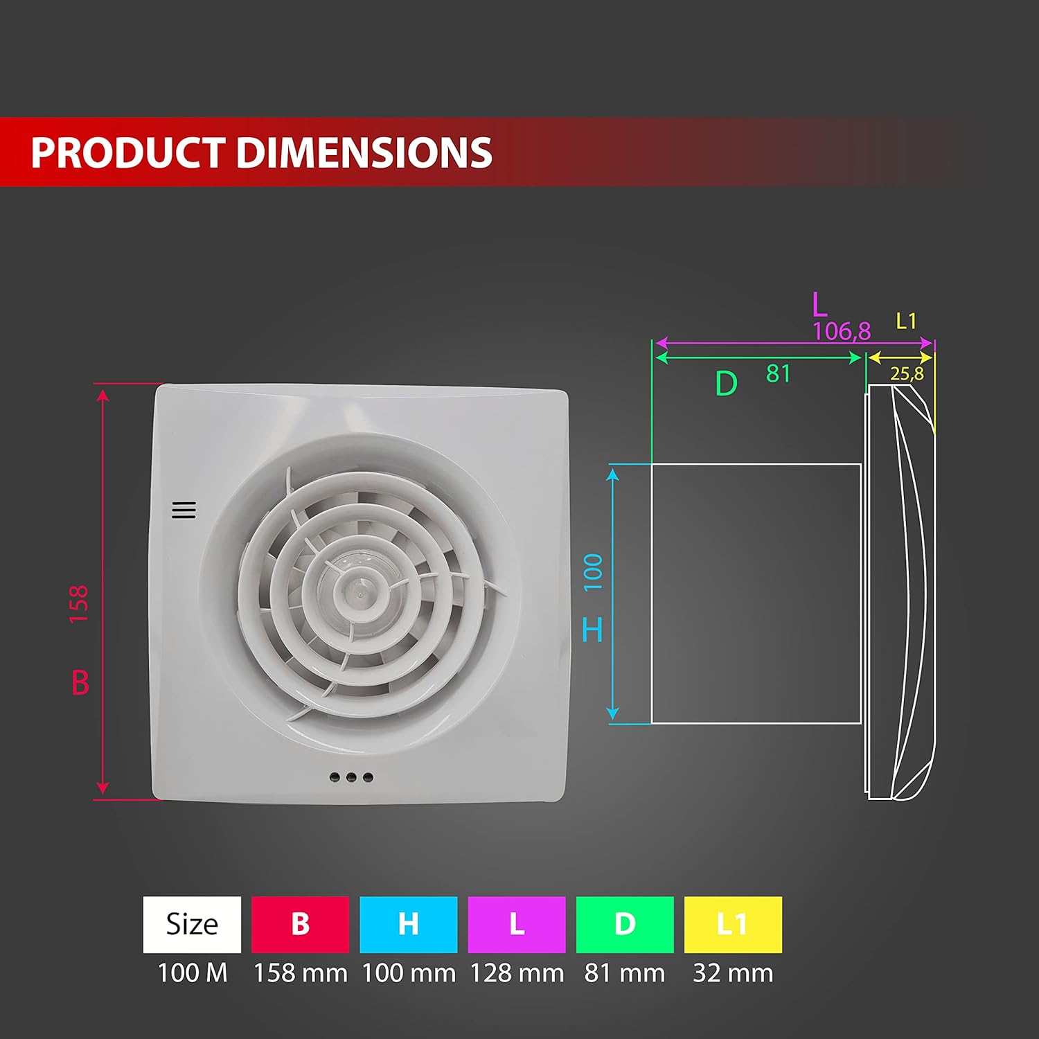 100mm Humidity Control Timer Environment friendly White Quiet Bathroom ...