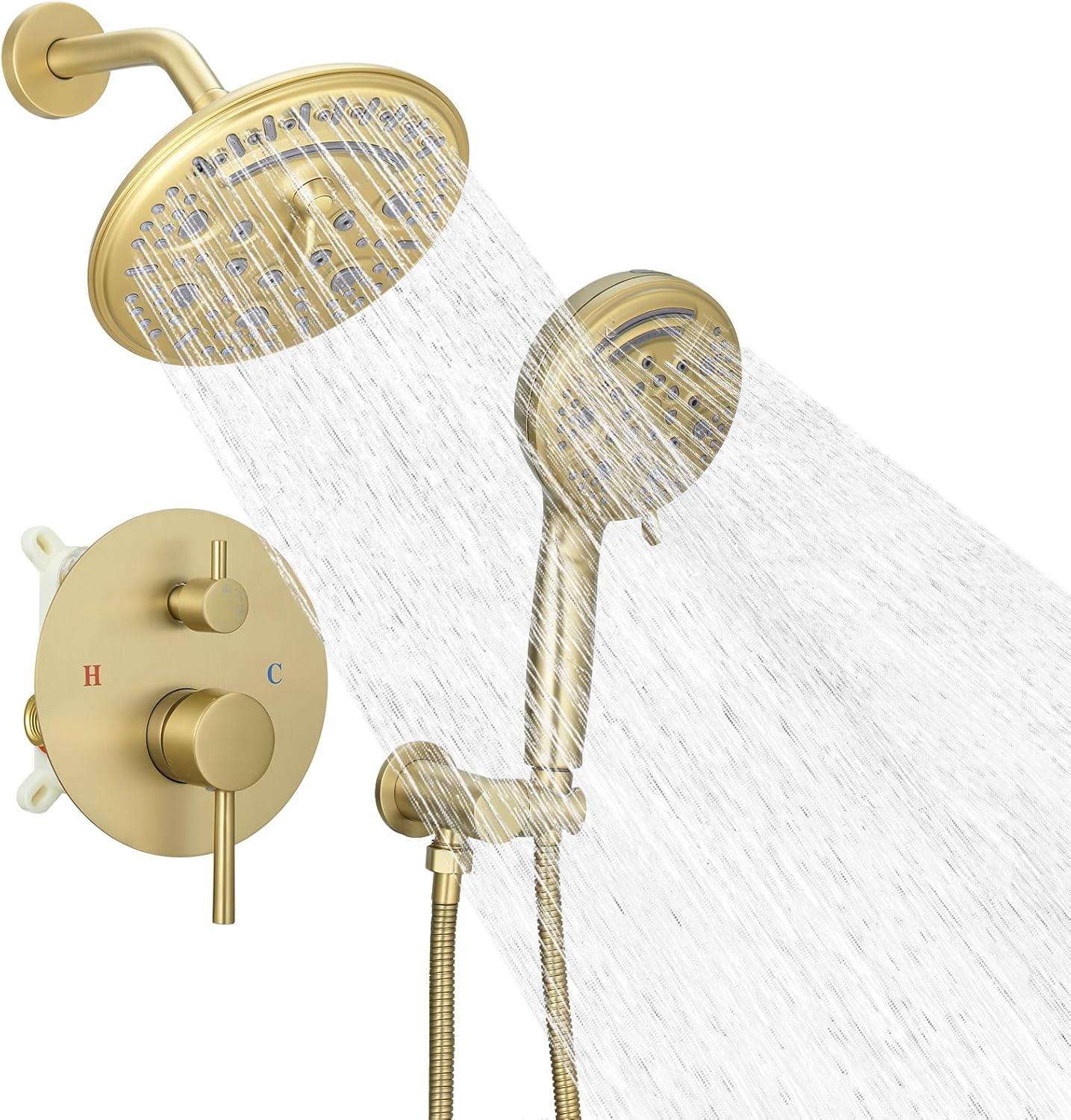 Homevacious Brushed Gold Shower Faucet Set 5 Functions 8 Inches Rain ...