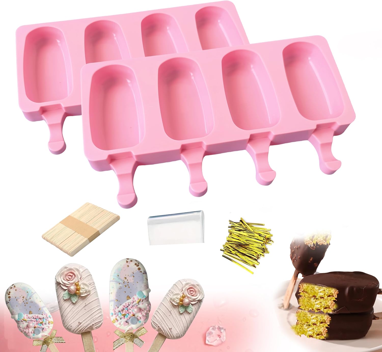 Amazon.com: Cakesicle Molds Silicone, Cake Pop Molds Shapes, 2 Pack ...