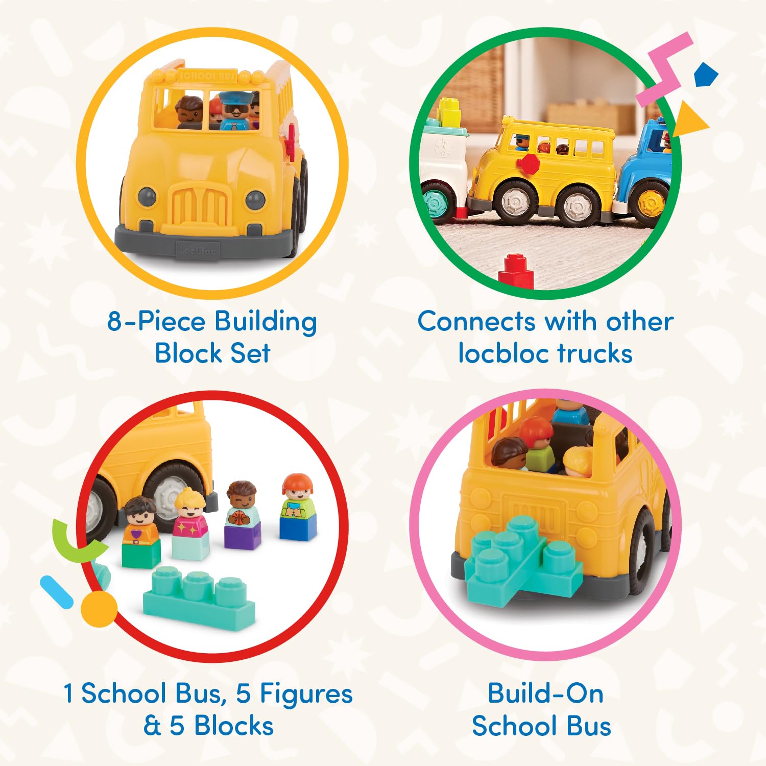 Snapklik.com : School Bus 8 Pieces Construction Set 5 Figures & 2 ...