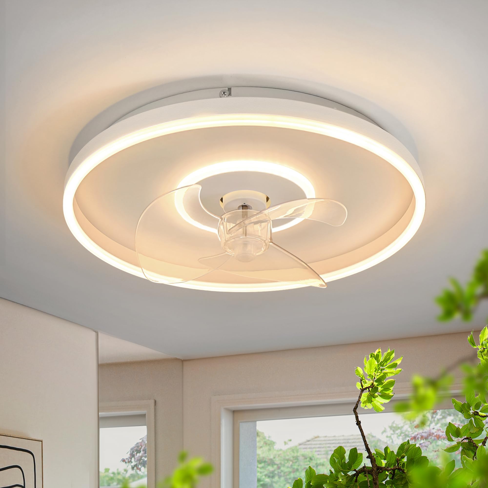 LUOLONG LED Ceiling Fan with Lighting 50 cm White Dimmable Ceiling Lamp ...