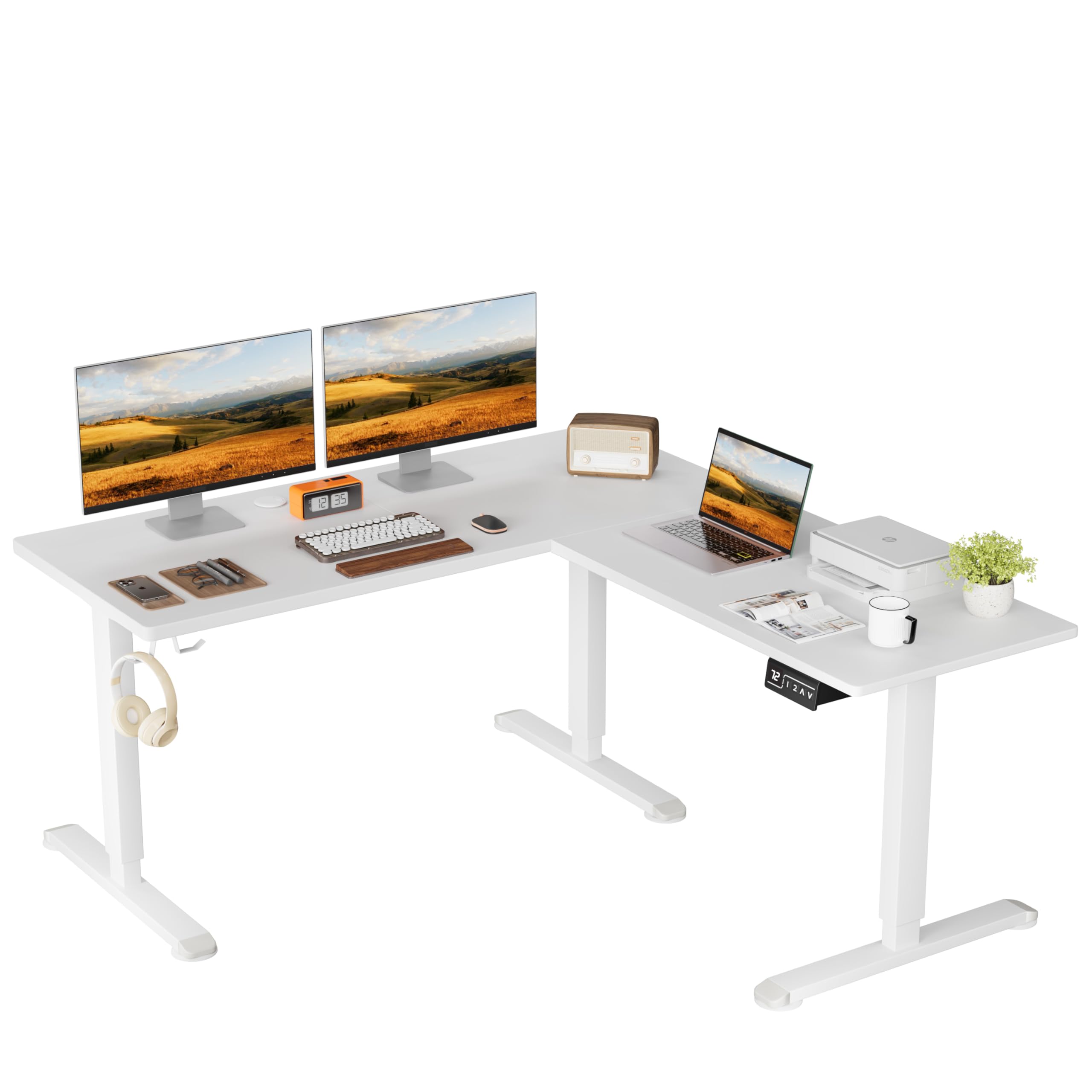 Shahoo L-Shaped Electric Standing Desk, 63 x 55 Inches Height ...